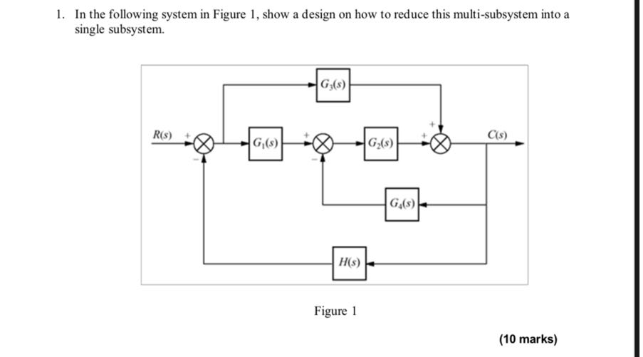 1 in the following system in figure 1 show a design on how to reduce this multi subsystem into a ...