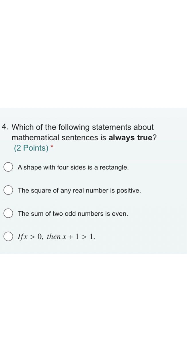 4. Which of the following statements about mathematical sentences is ...
