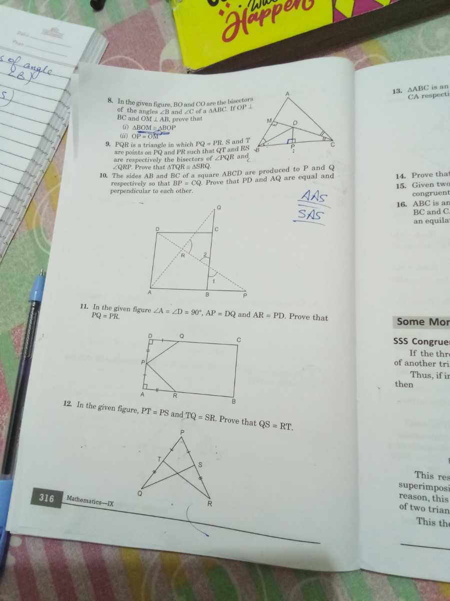 8. In the given figure, BO and CO are the binector: of the angles ∠B ...