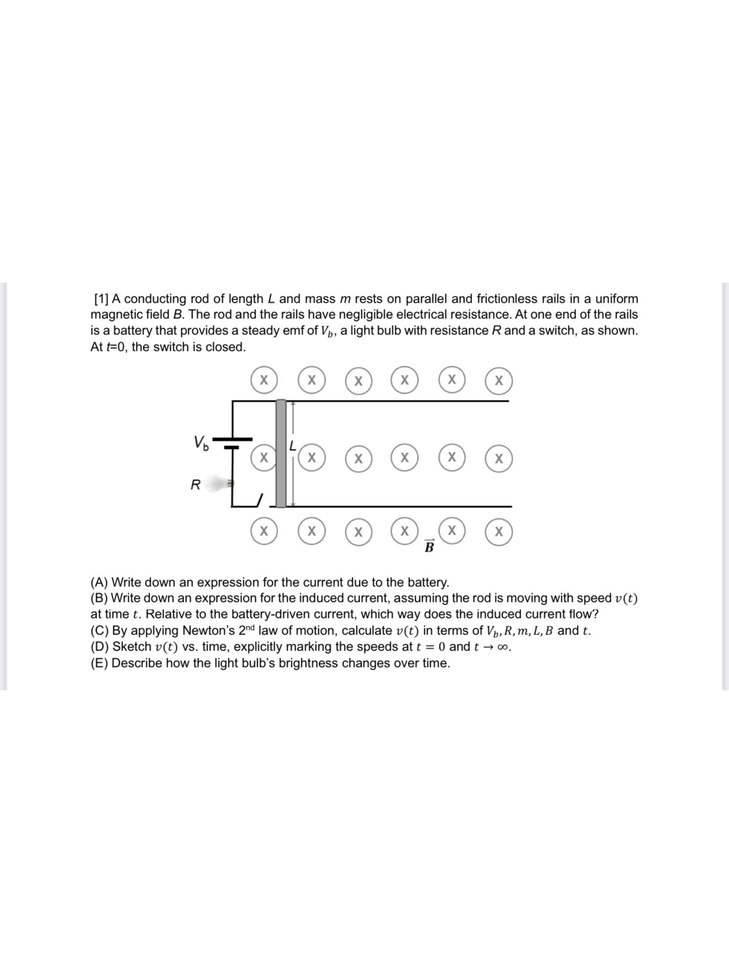 1 a conducting rod of length l and mass m rests on parallel and ...