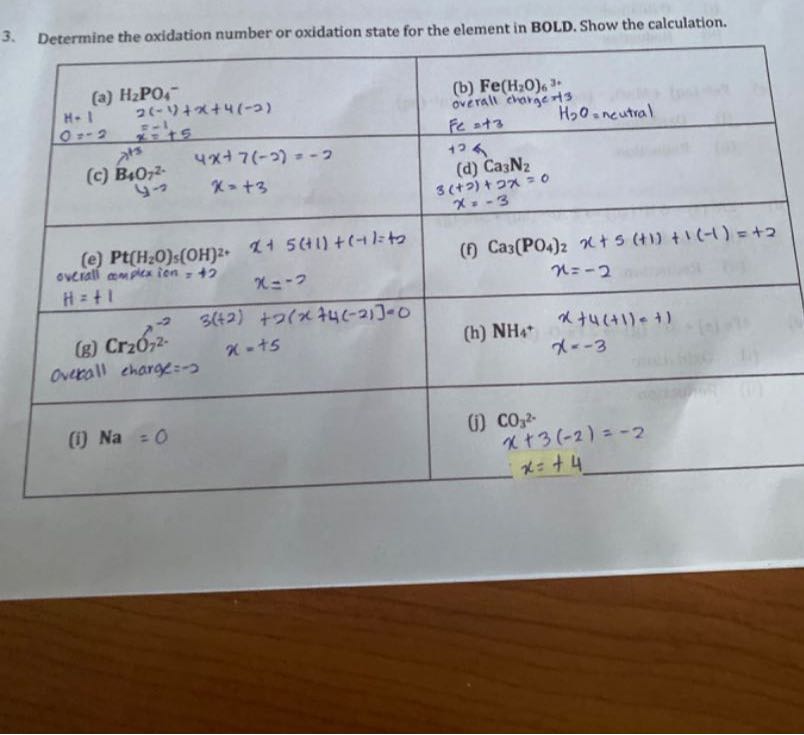 3 Determine The Oxidation Number Or Oxidation State For The Element In