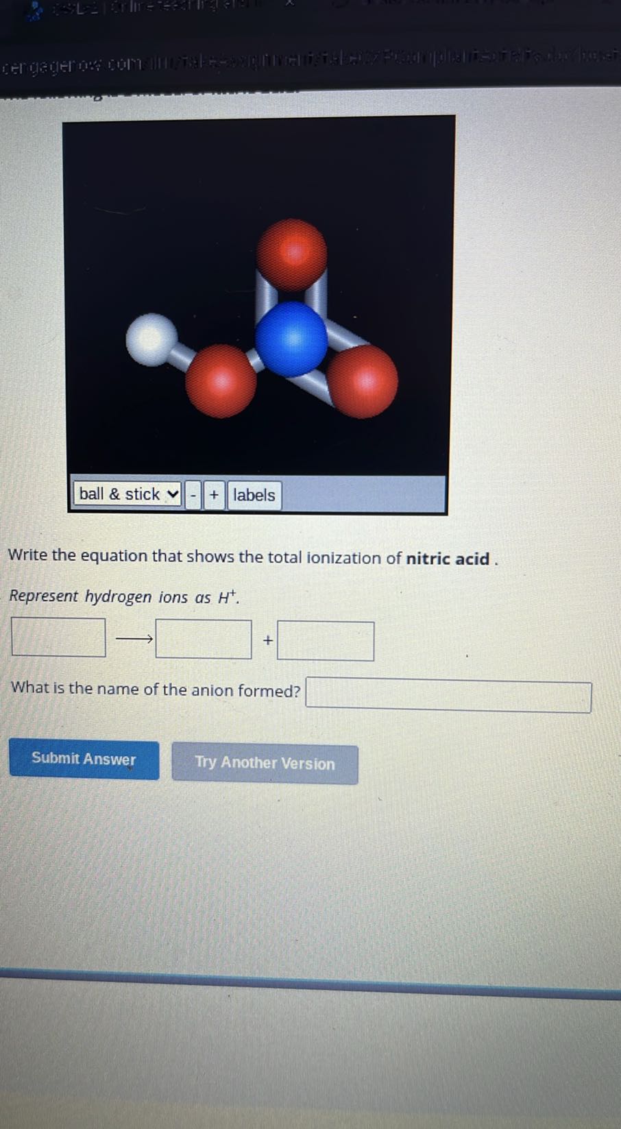 Write the equation that shows the total ionization of nitric acid ...