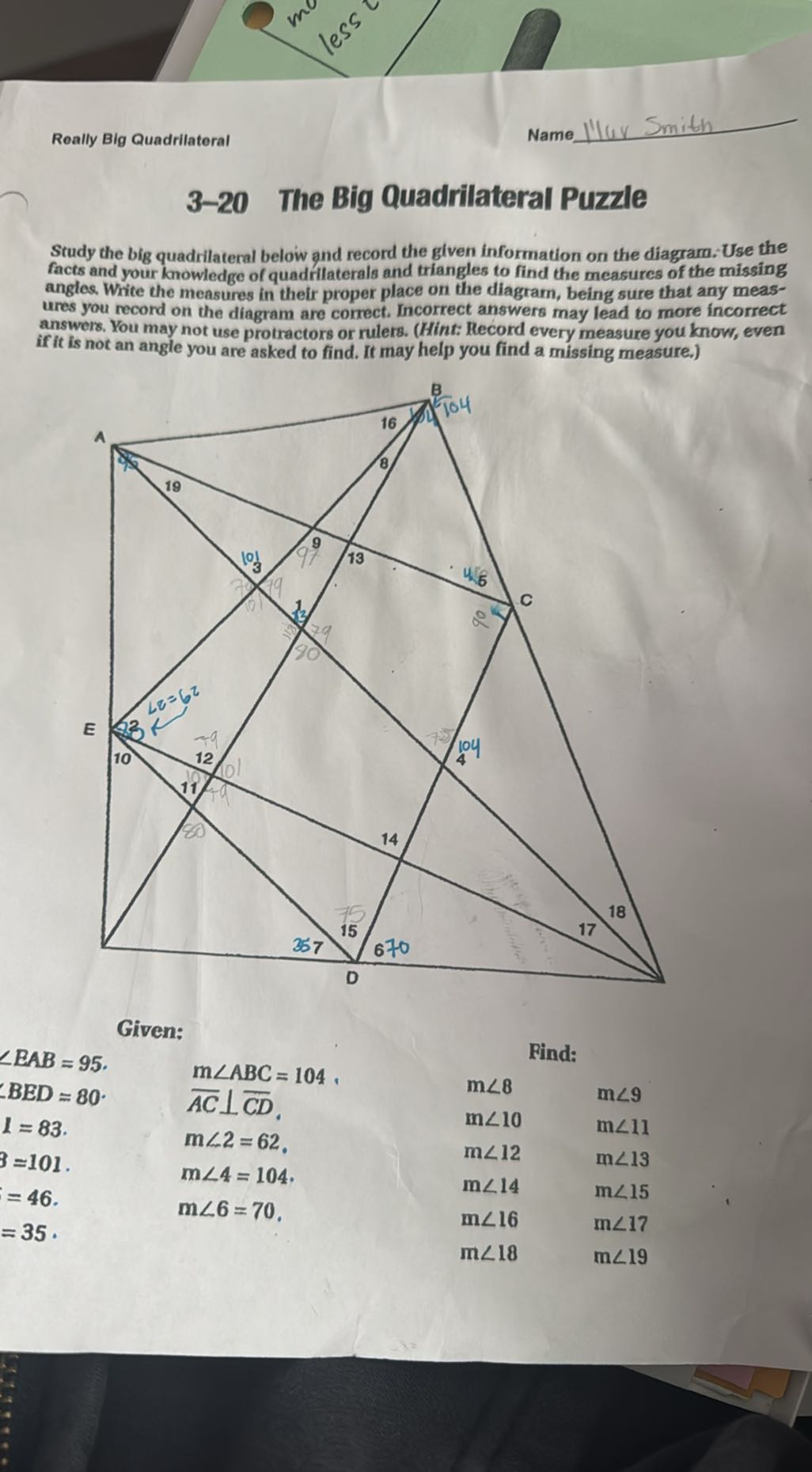 Really Big Quadrilateral Name 3-20 The Big Quadrilateral Puzzle Study ...