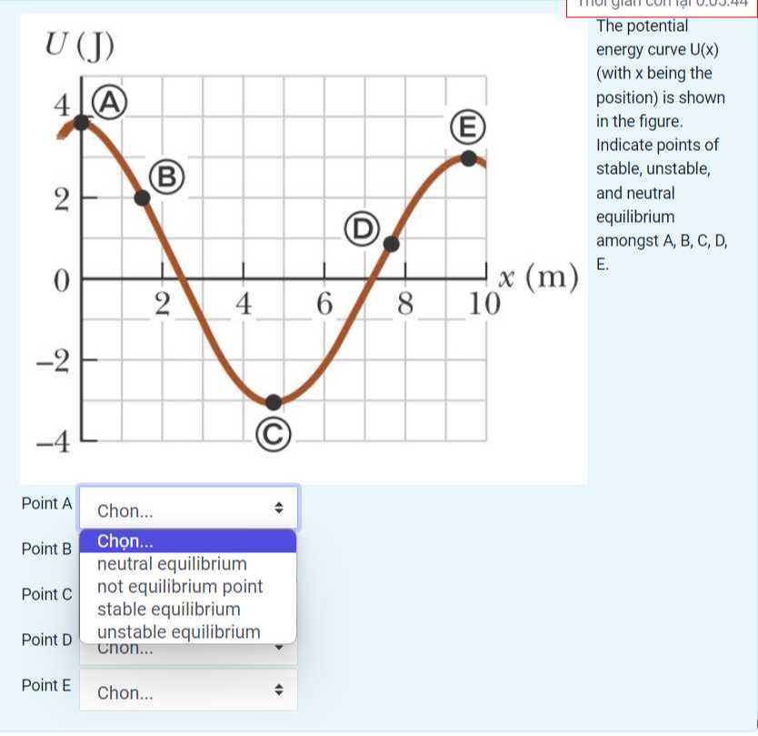 The potential energy curve U(x) (with x being the position) is shown in ...