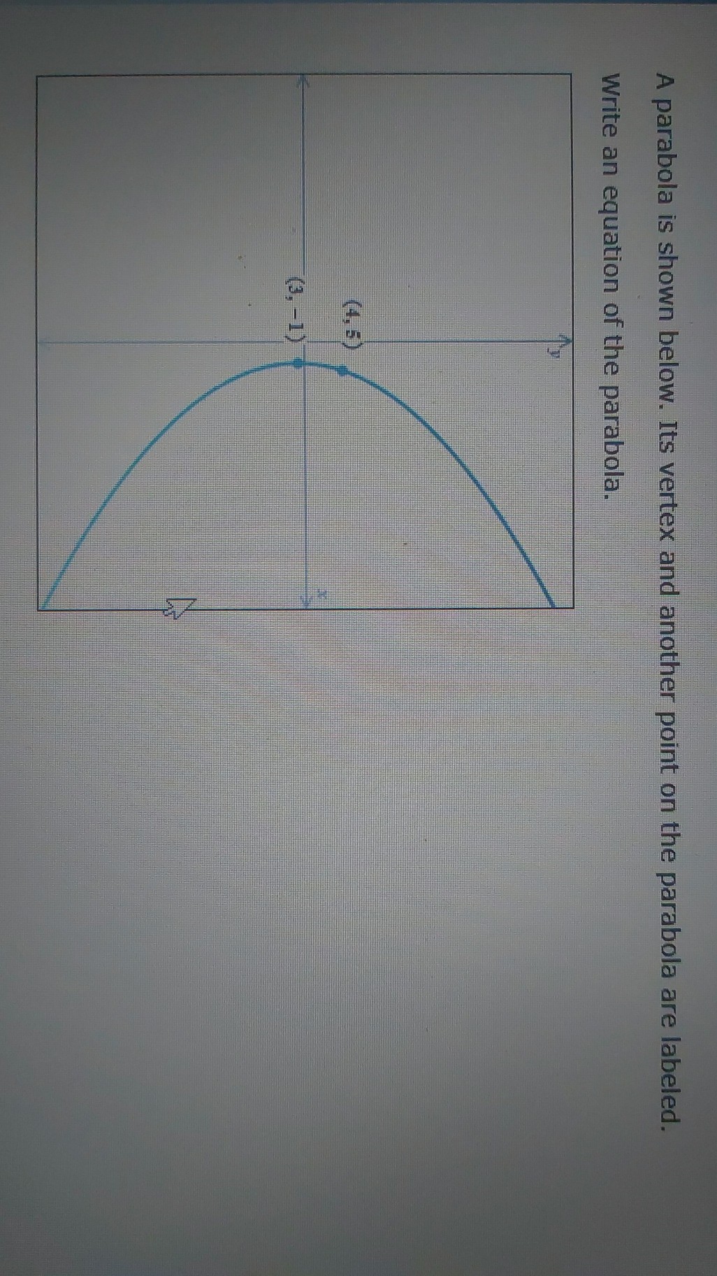 a parabola is shown below its vertex and another point on the parabola are labeled write an ...
