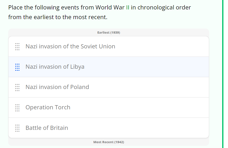 Place the following events from World War II in chronological order ...