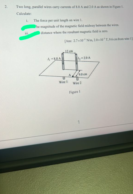 2 two long parallel wires carry currents of 80 mathrma and 20 mathrma ...
