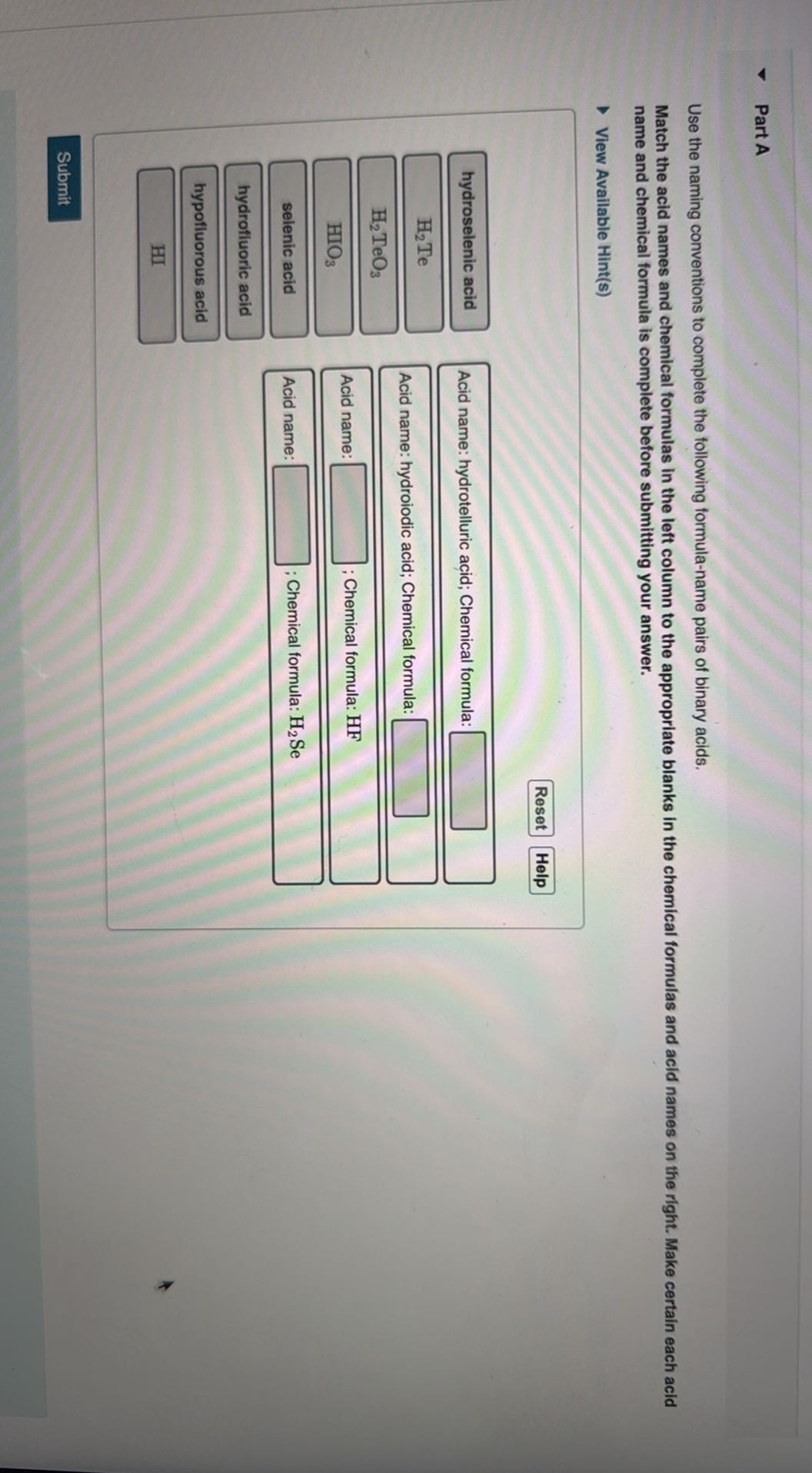 Part A Use the naming conventions to complete the following formula ...