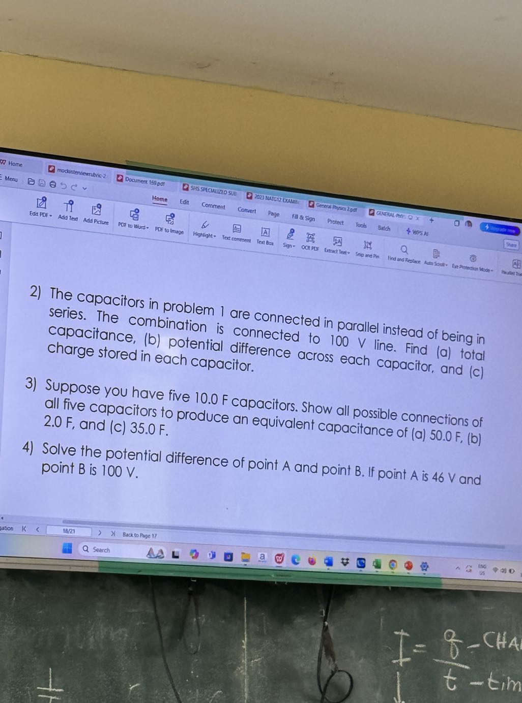 2) The capacitors in problem 1 are connected in parallel instead of being in series. The ...