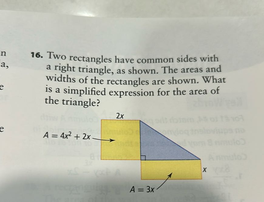 16. Two rectangles have common sides with a right triangle, as shown ...