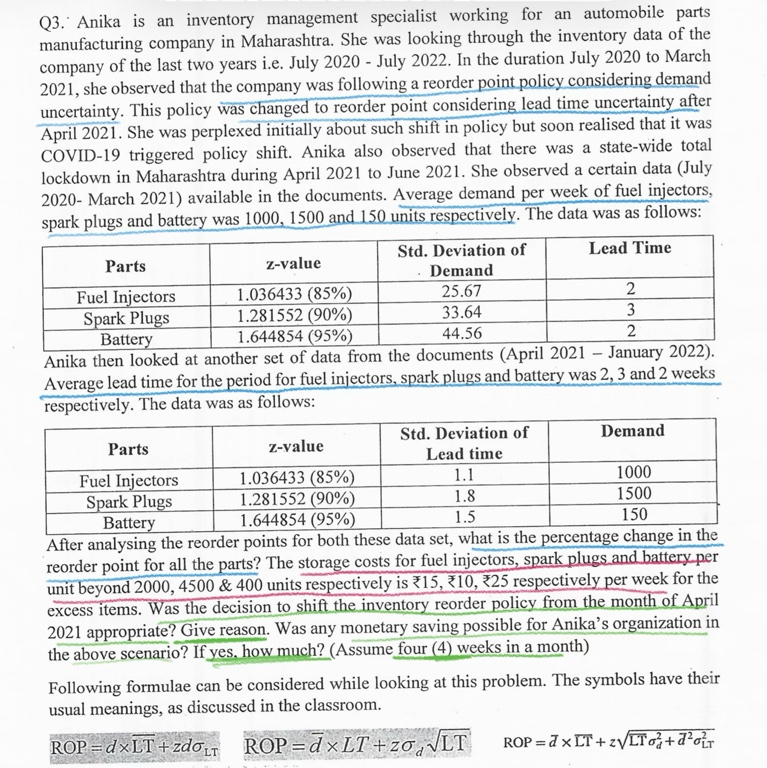 SOLVED: Q3. Anika is an inventory management specialist working for an ...