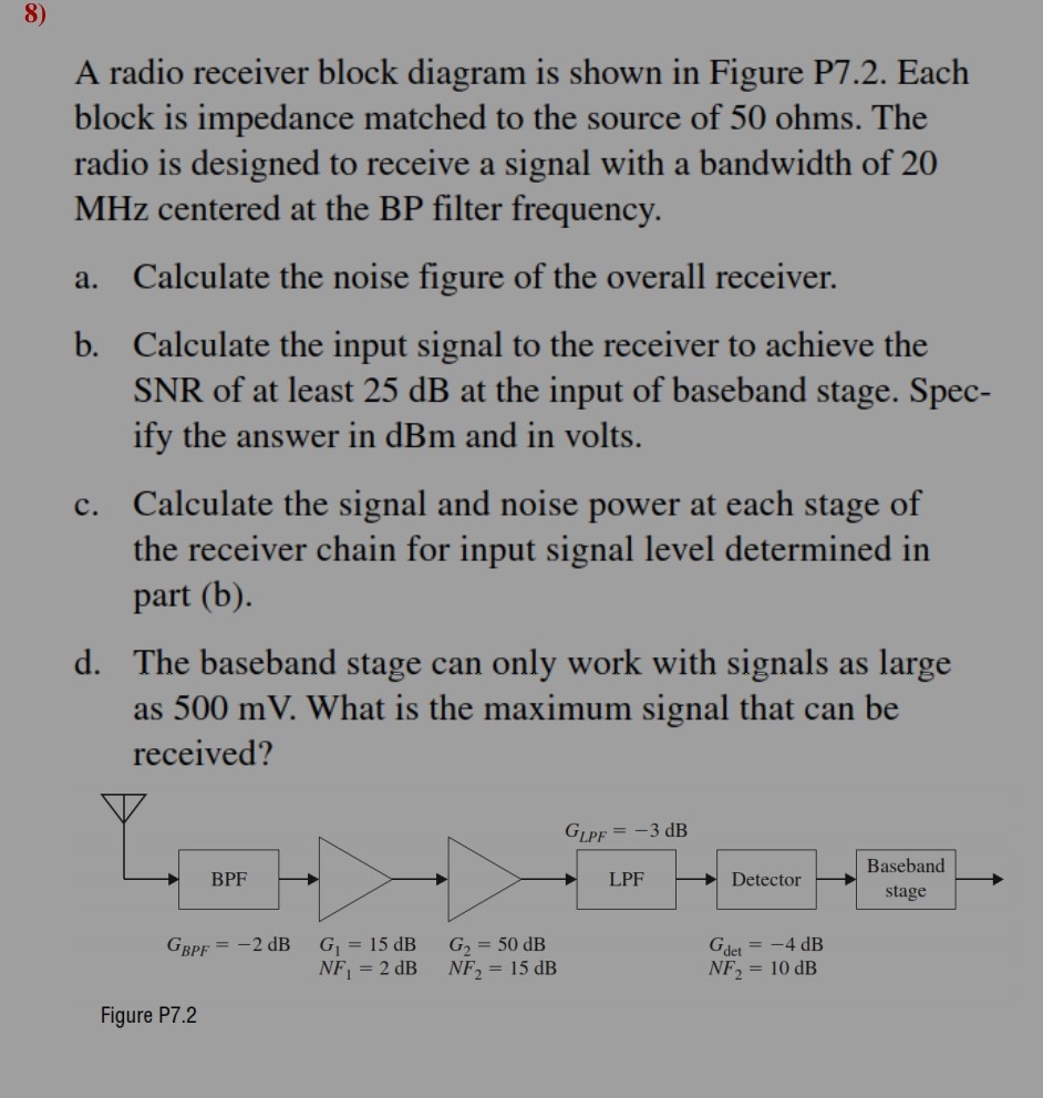 8 a radio receiver block diagram is shown in figure p72 each block is ...