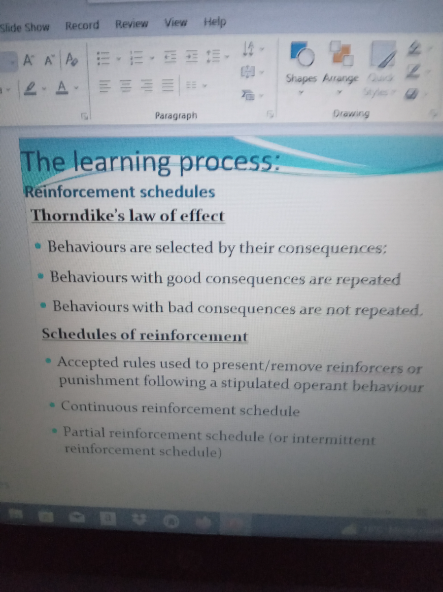 The learning process: Reinforcement schedules Thorndike's law of effect ...