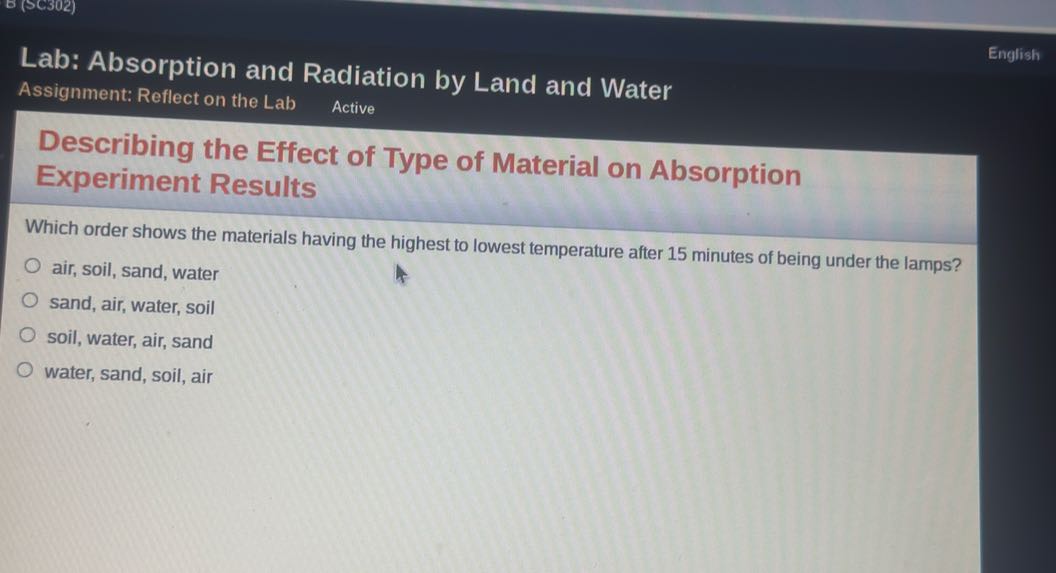 Lab: Absorption and Radiation by Land and Water English Assignment ...