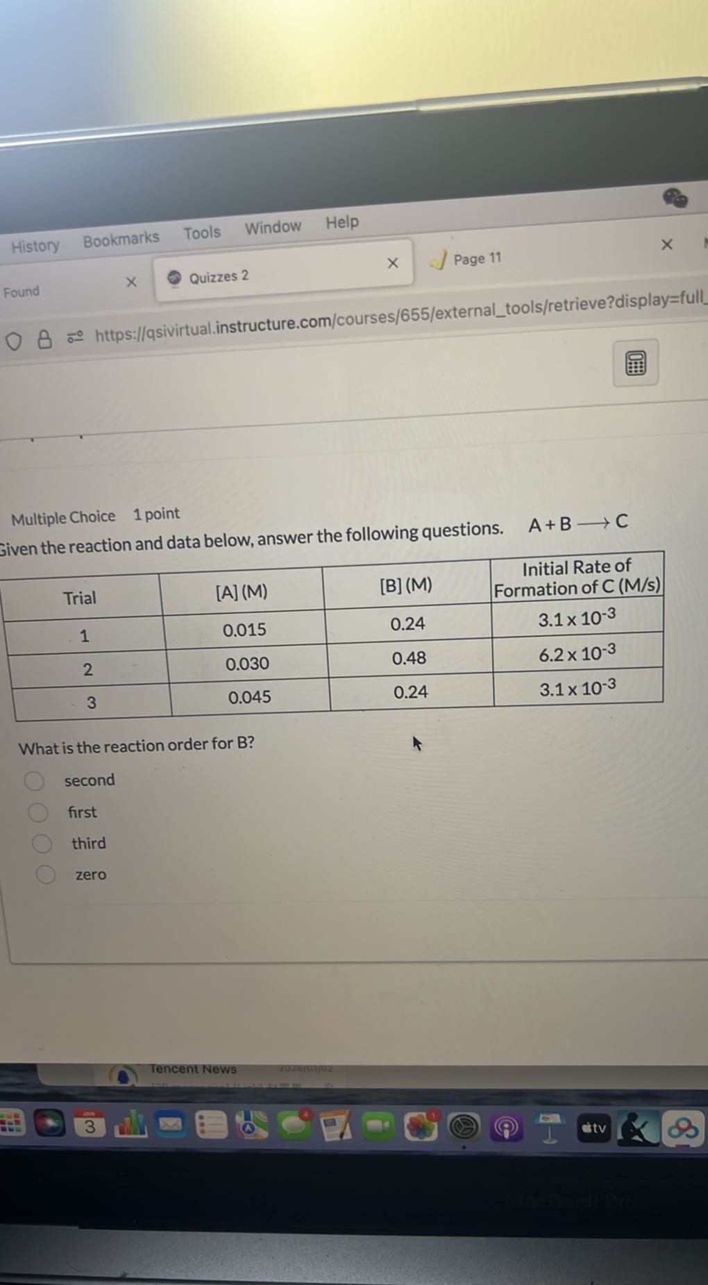 History Bookmarks Tools Window Help Found Quizzes 2 Page 11 B ?- https://qsivirtual.instructure ...