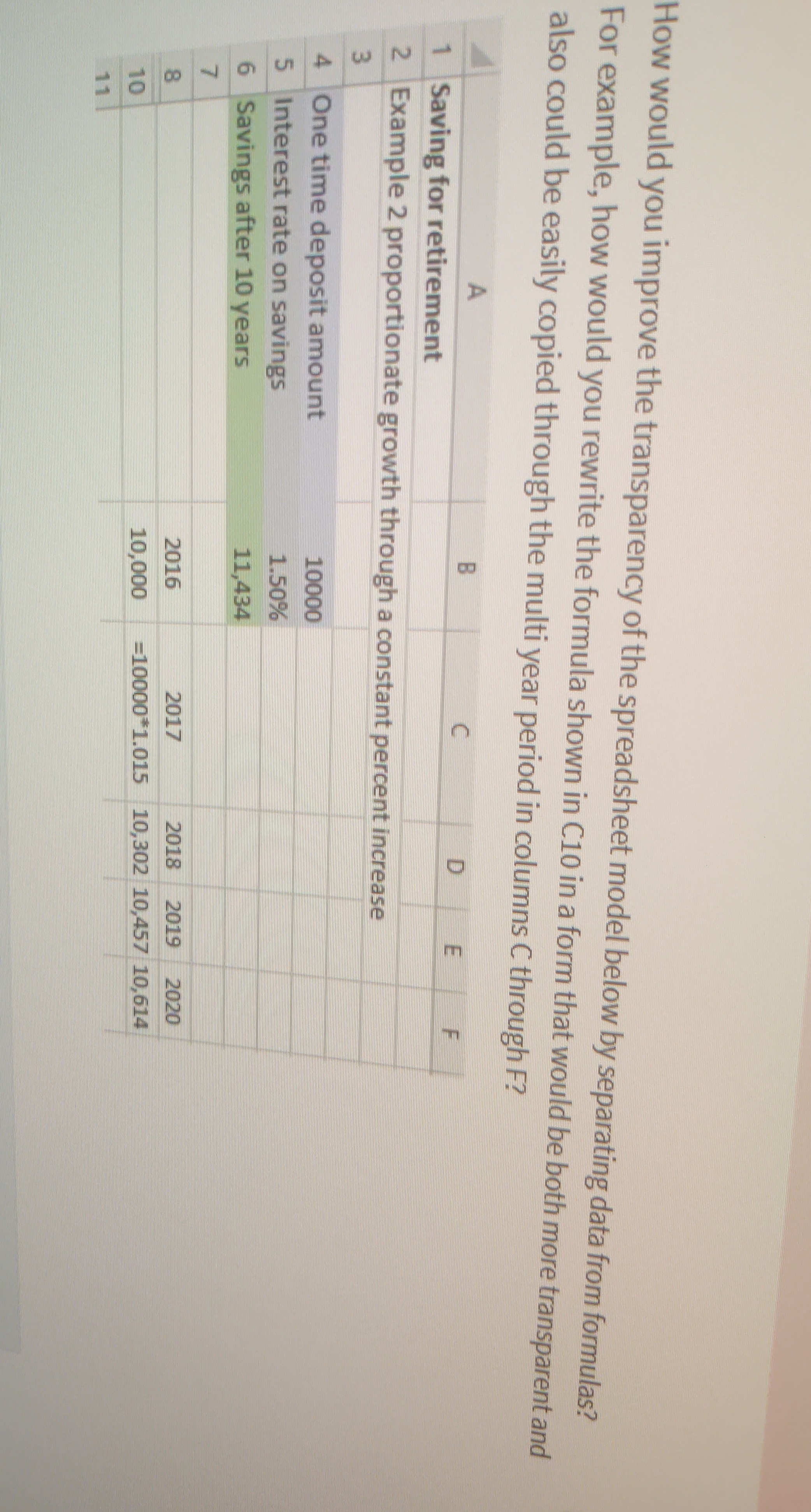 How would you improve the transparency of the spreadsheet model below ...