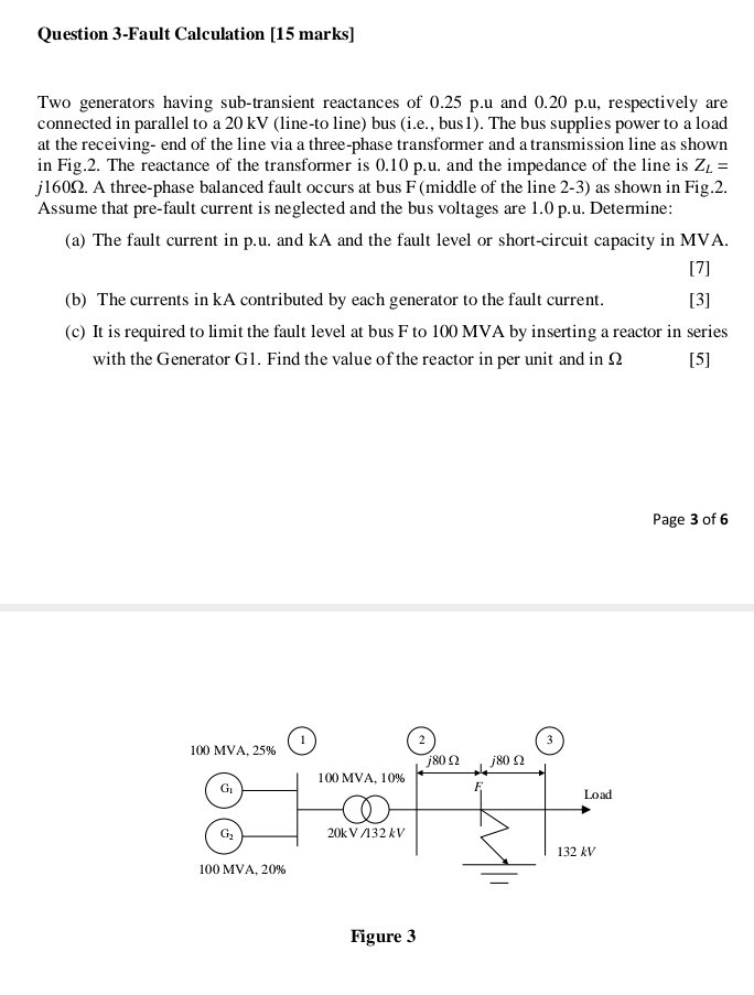 question 3 fault calculation 15 marks two generators having sub ...
