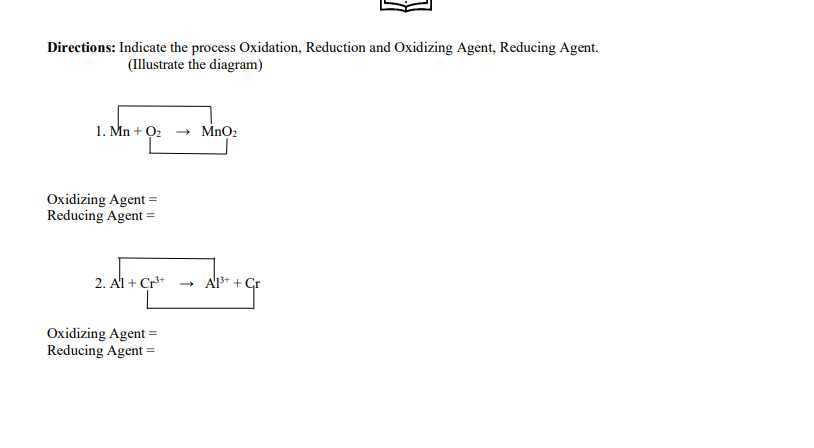 directions indicate the process oxidation reduction and oxidizing agent ...