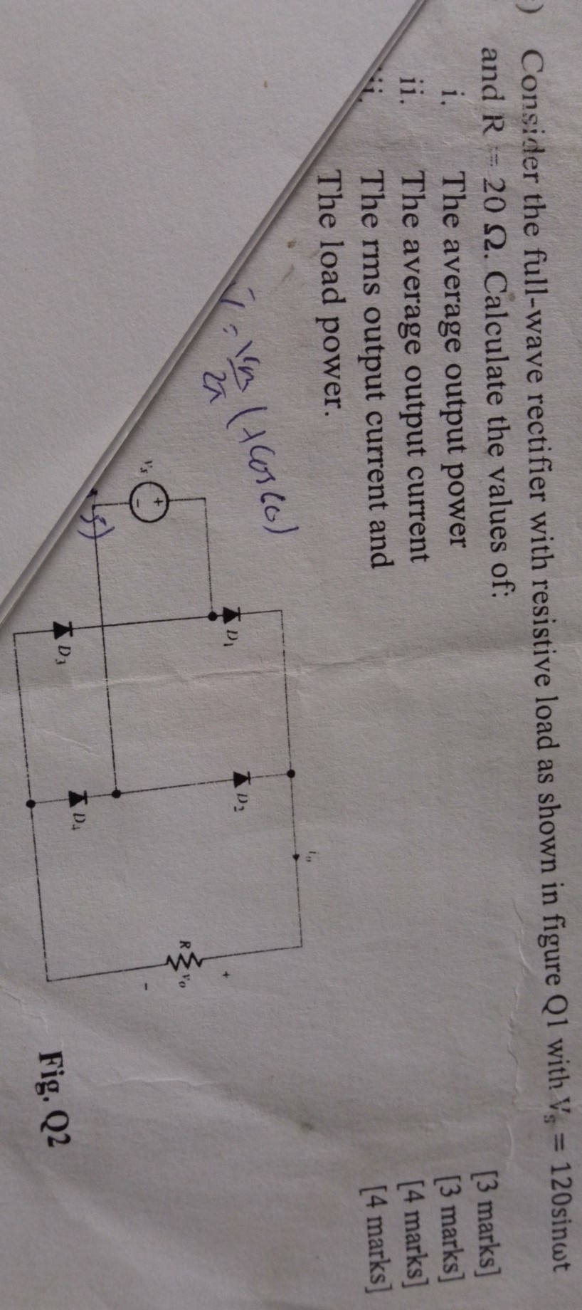 consider the full wave rectifier with resistive load as shown in figure ...