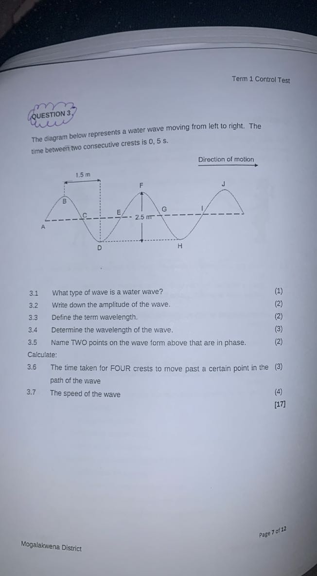 Term 1 Control Test QUESTION 3 . The diagram below represents a water ...