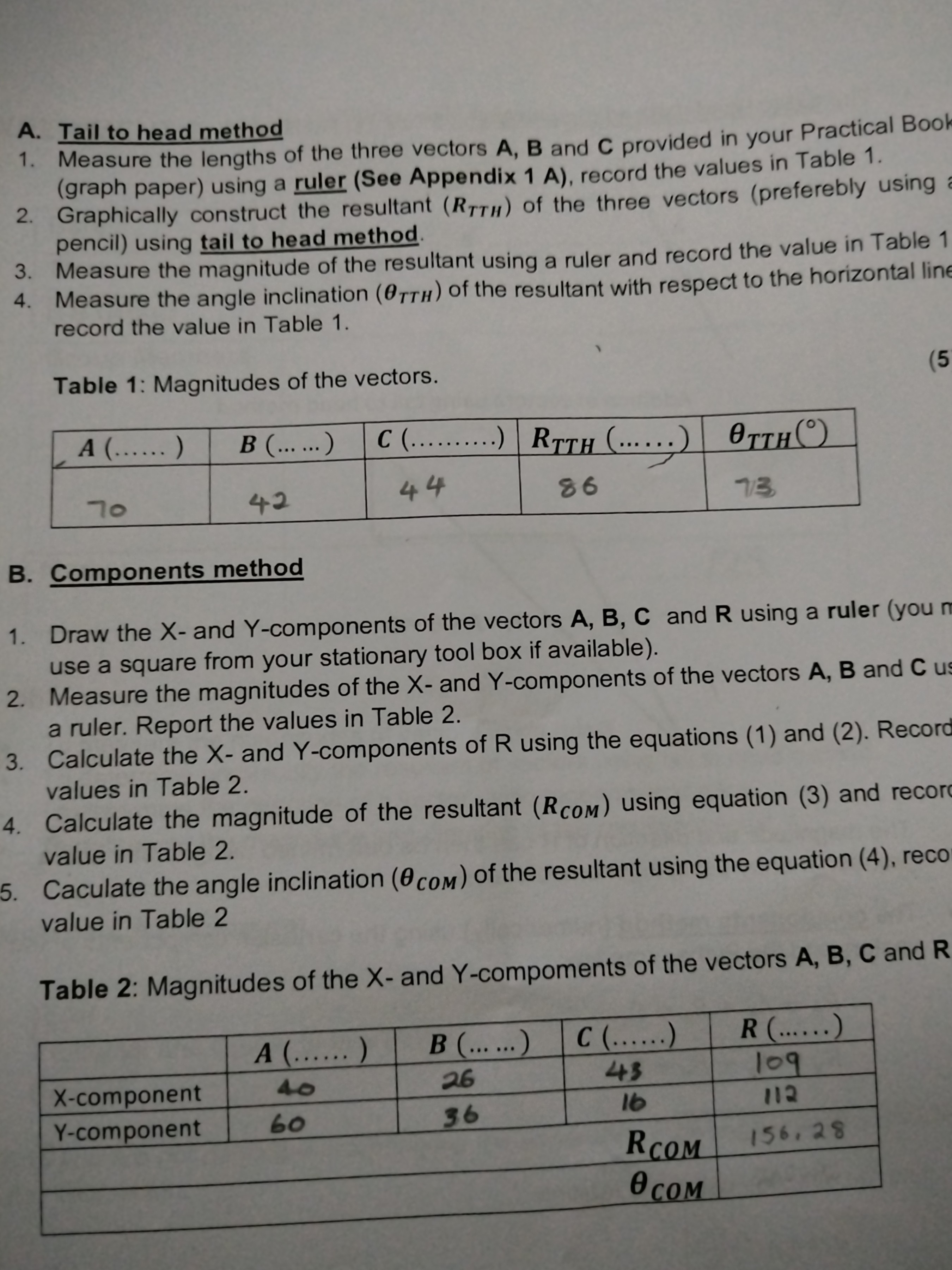 1. Measure the lengths of the three vectors A, B and C provided in your ...