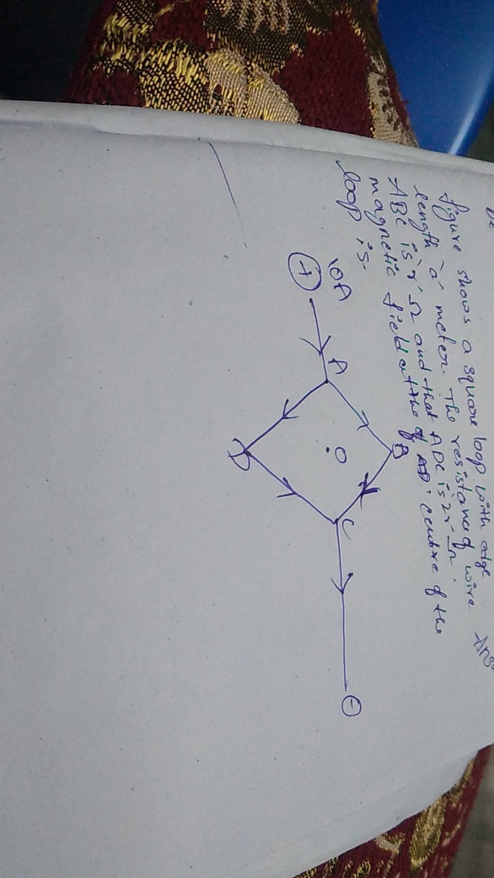 figure shows a square loop with adge length ' a ' meter. The resistance ...