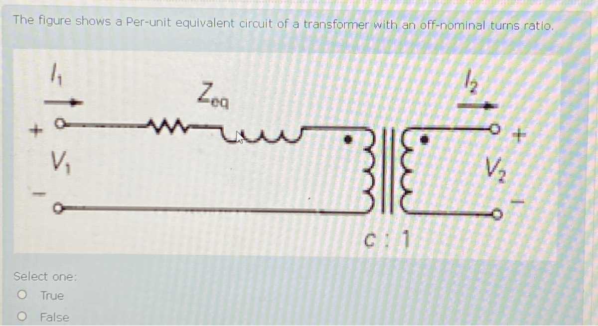 The figure shows a Per-unit equivalent circuit of a transformer with an ...