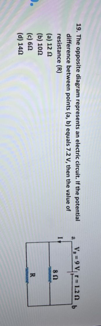 19. The opposite diagram represents an electric circuit. If the ...