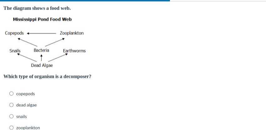 The diagram shows a food web. Mississippi Pond Food Web Which type of ...