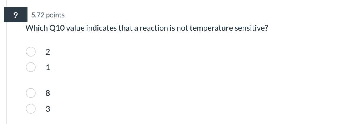 9 5.72 points Which Q10 value indicates that a reaction is not ...