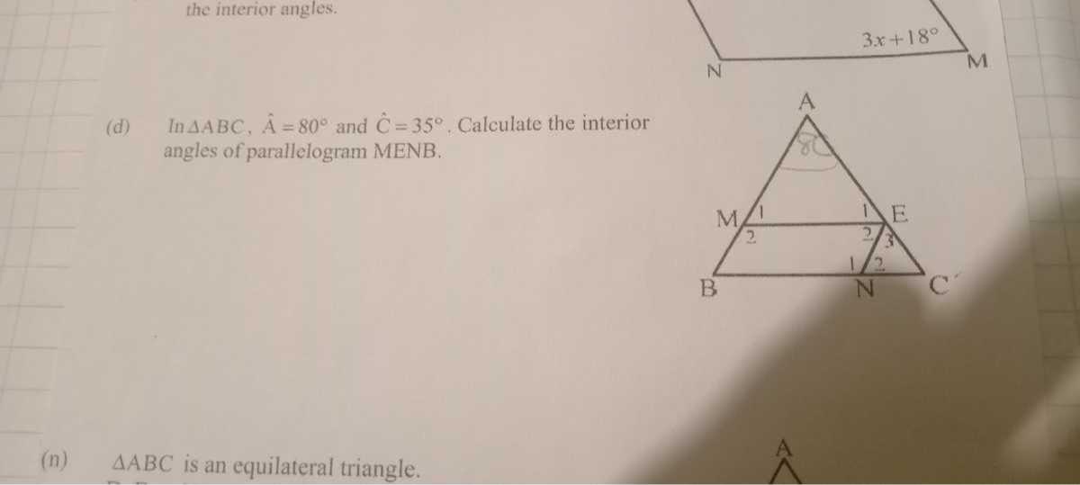 the interior angles. (d) In ABC, Â=80^∘ and Ĉ=35^∘. Calculate the ...