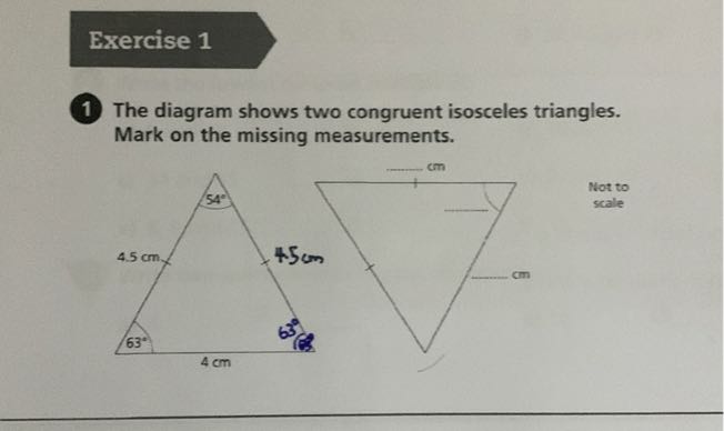 Exercise 1 1 The diagram shows two congruent isosceles triangles. Mark ...