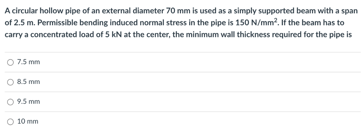 SOLVED: A circular hollow pipe of an external diameter 70 mm is used as ...