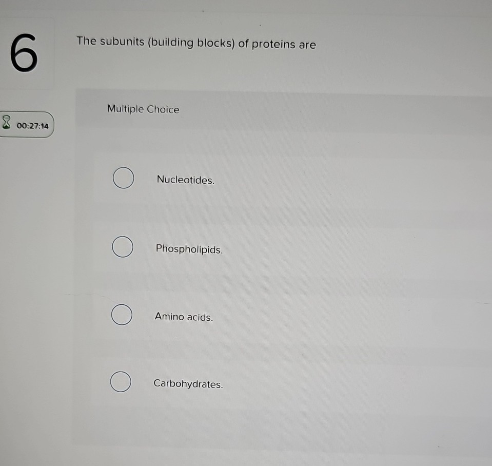 6 the subunits building blocks of proteins are multiple choice ...