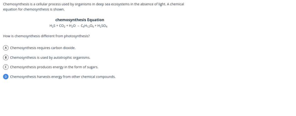 Chemosynthesis is a cellular process used by organisms in deep sea ...