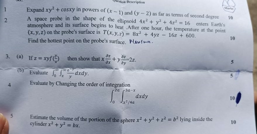Qlestion Description 1 Expand x y^2+cos x y in powers of (x-1) and (y-2 ...