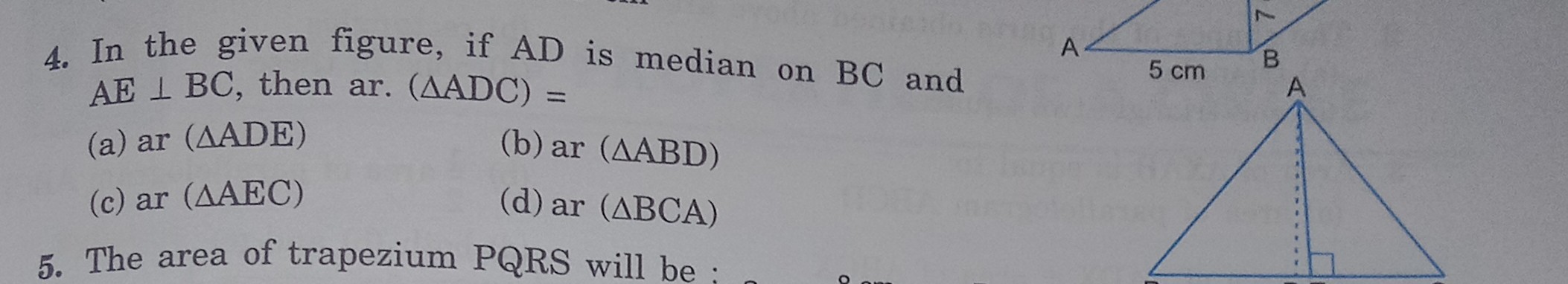 4 in the given figure if ad is median on bc and mathrmae perp mathrmbc then ar triangle ...