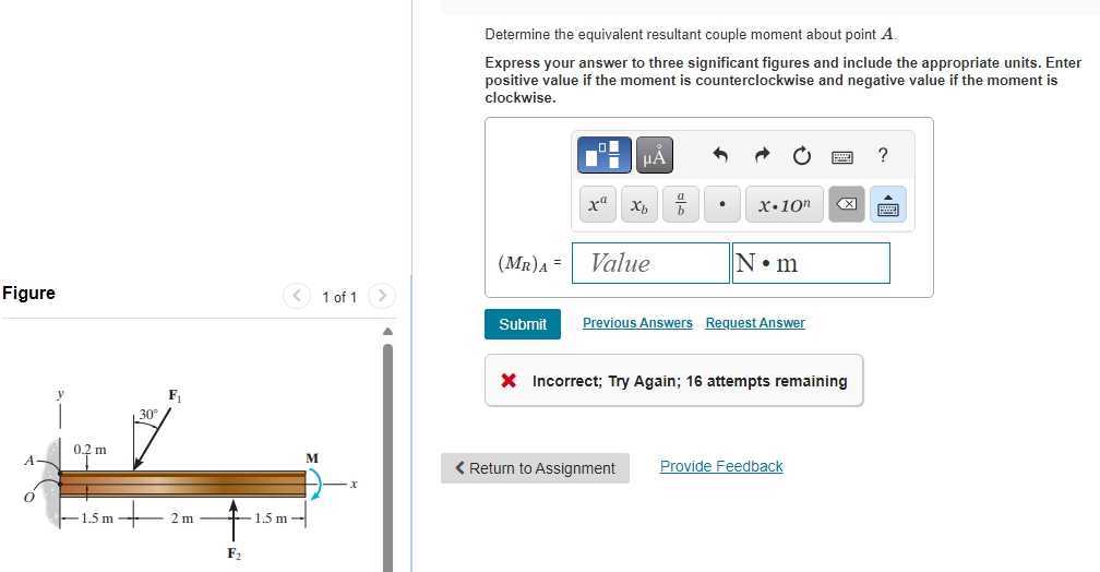 determine the equivalent resultant couple moment about point a express ...