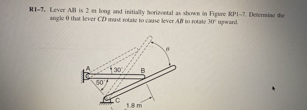 R1-7. Lever AB is 2 m long and initially horizontal as shown in Figure ...