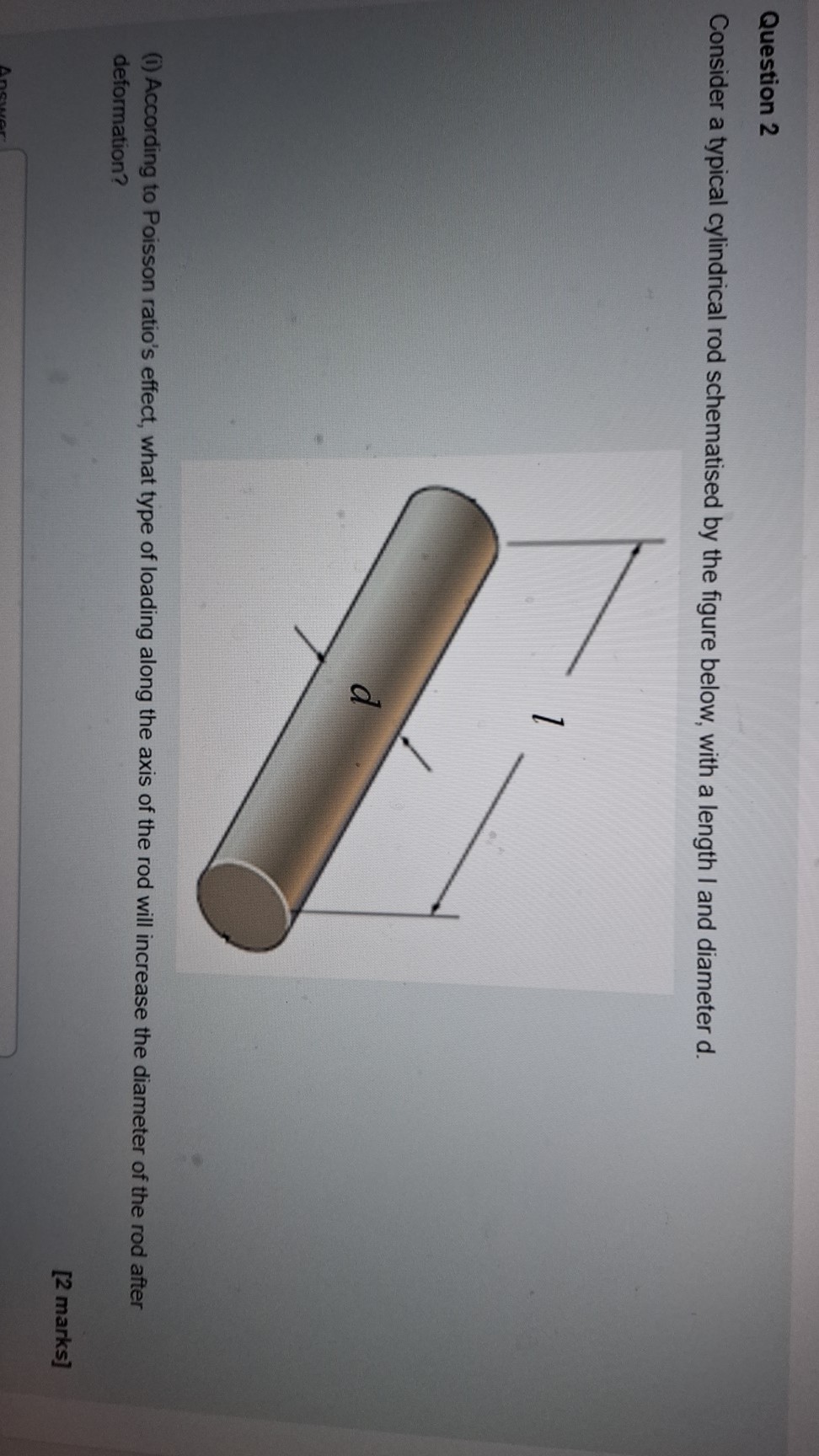 Question 2 Consider a typical cylindrical rod schematised by the figure ...