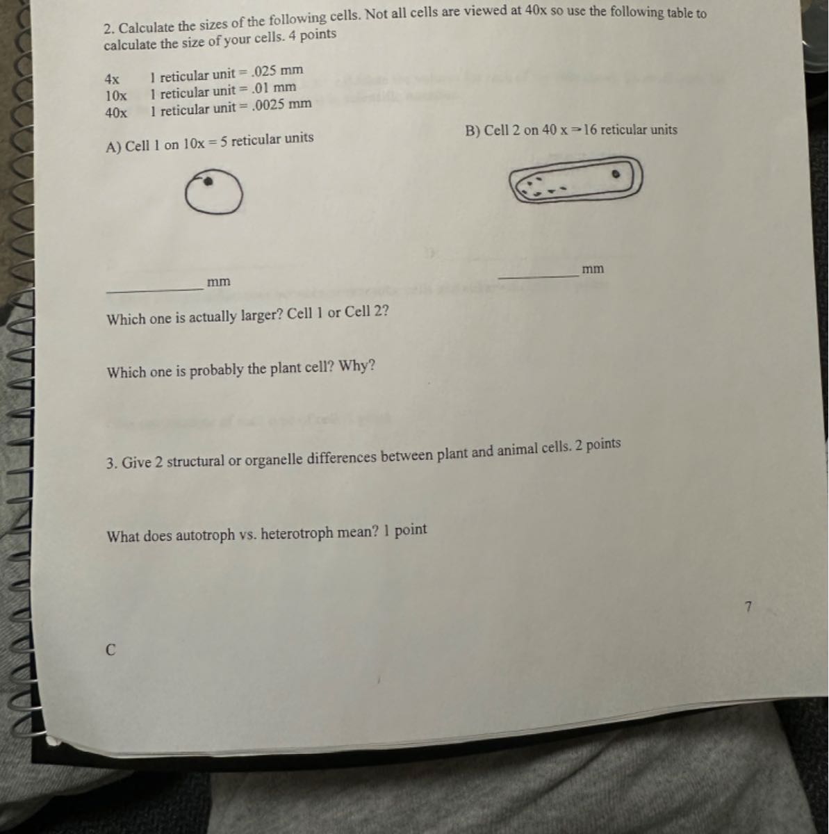 2. Calculate the sizes of the following cells. Not all cells...