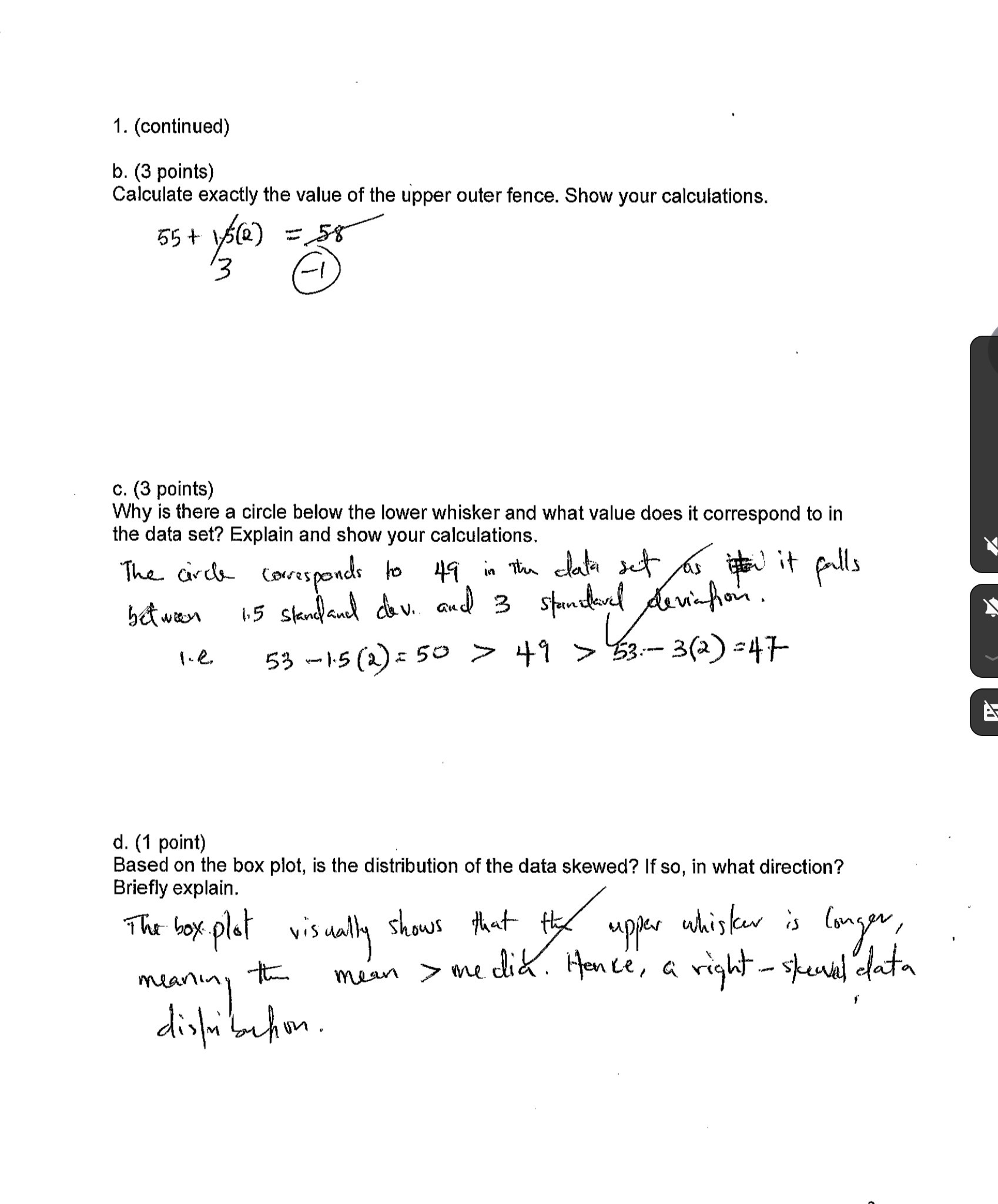 1 continued b 3 points calculate exactly the value of the upper outer ...