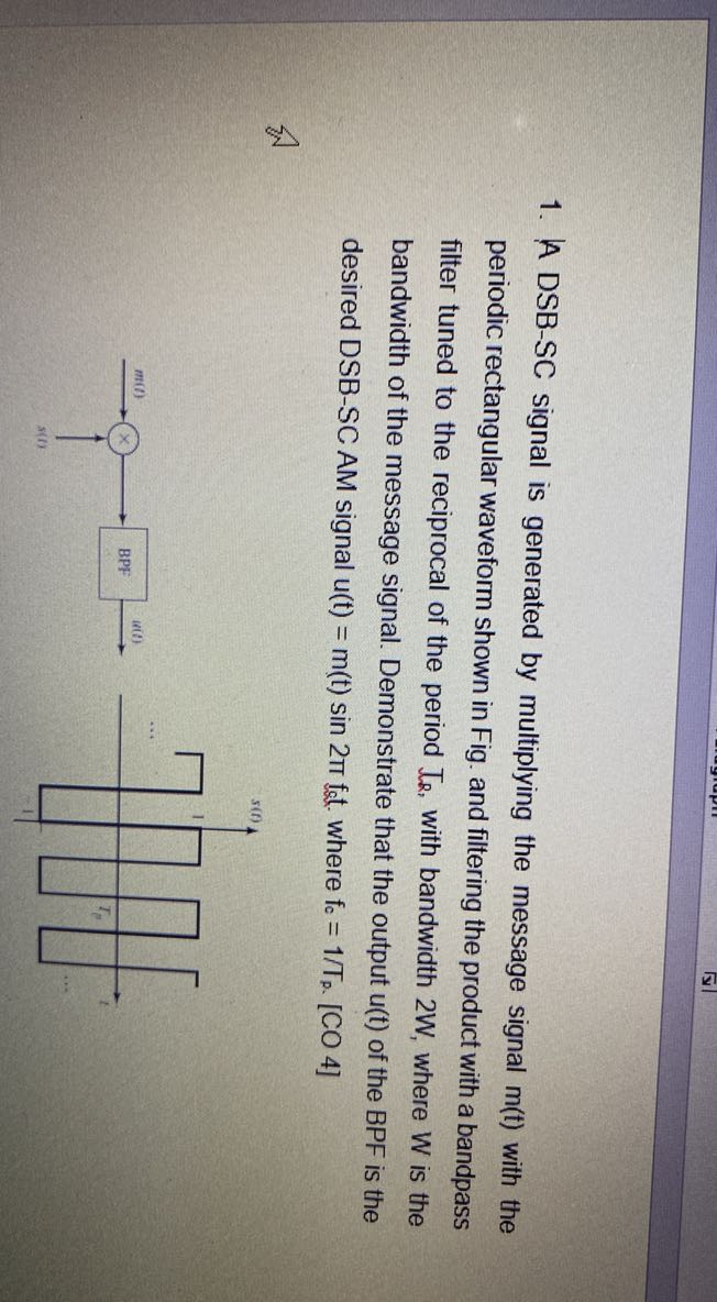 1. A DSB-SC signal is generated by multiplying the message signal m(t) with the periodic ...