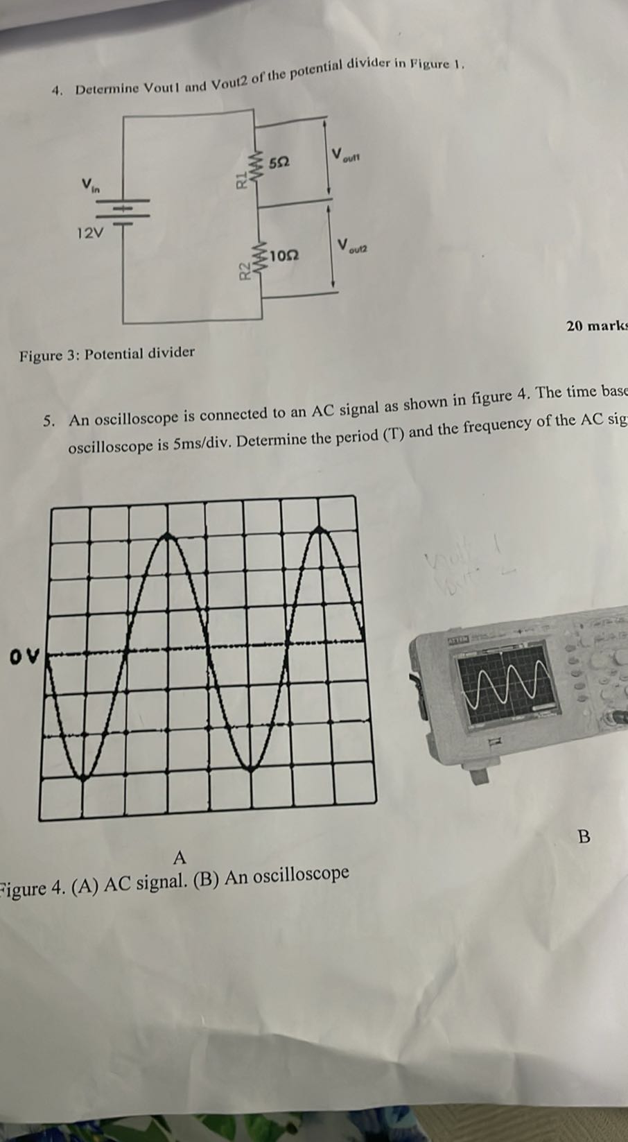 4. Determine Voutl and Vout2 of the potential divider in Figure 1. 20 ...