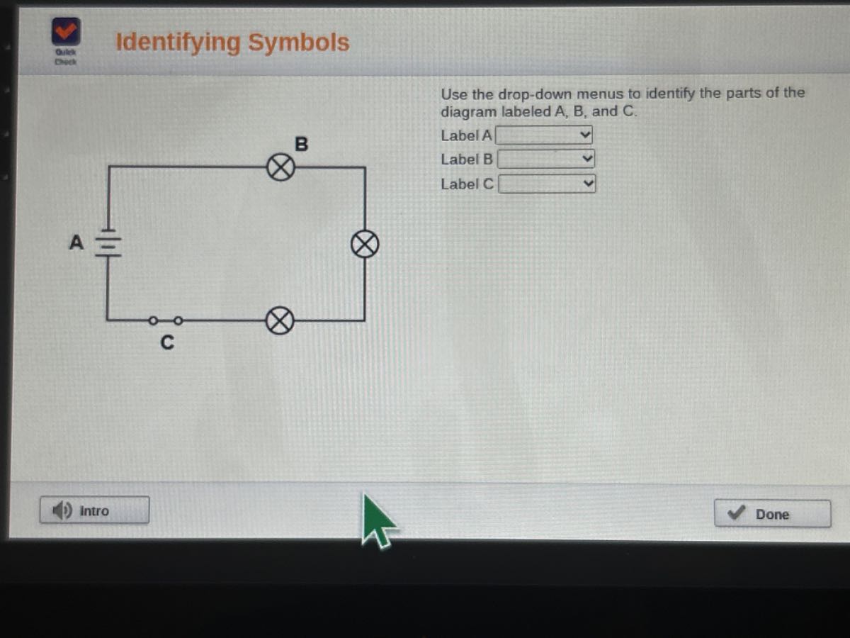 Identifying Symbols buet Use the drop-down menus to identify the parts of the diagram labeled A ...