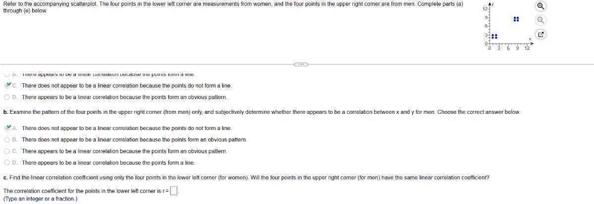 refer to the accompanying scatterplot the four points in the lower left corner are measurements ...