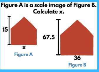 Figure 𝐀 is a scale image of Figure 𝐁. Calculate x . Figure B