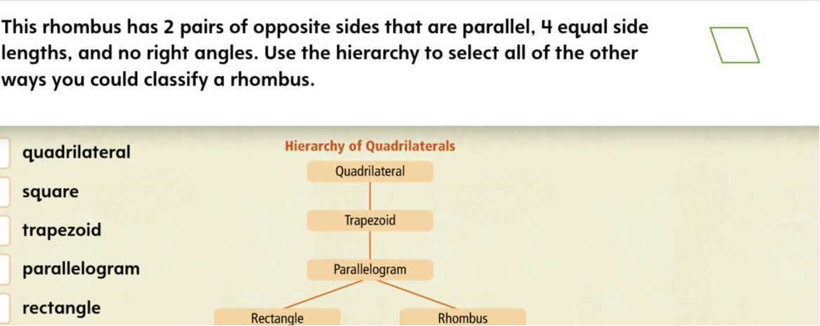This rhombus has 2 pairs of opposite sides that are parallel, 4 equal ...
