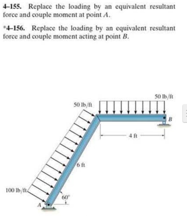 4-155. Replace the loading by an equivalent resultant force and couple moment at point A. *4-156 ...