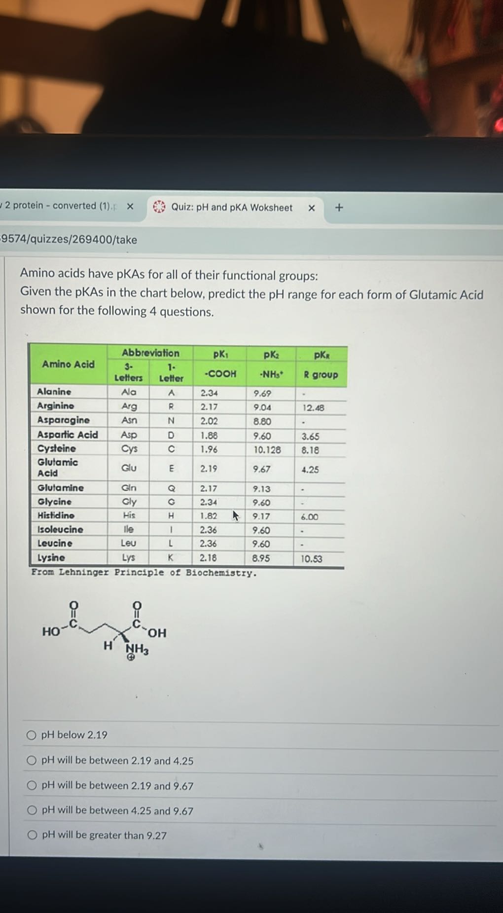 2 protein - converted (1) Quiz: pH and pKA Woksheet 9574/quizzes/269400 ...